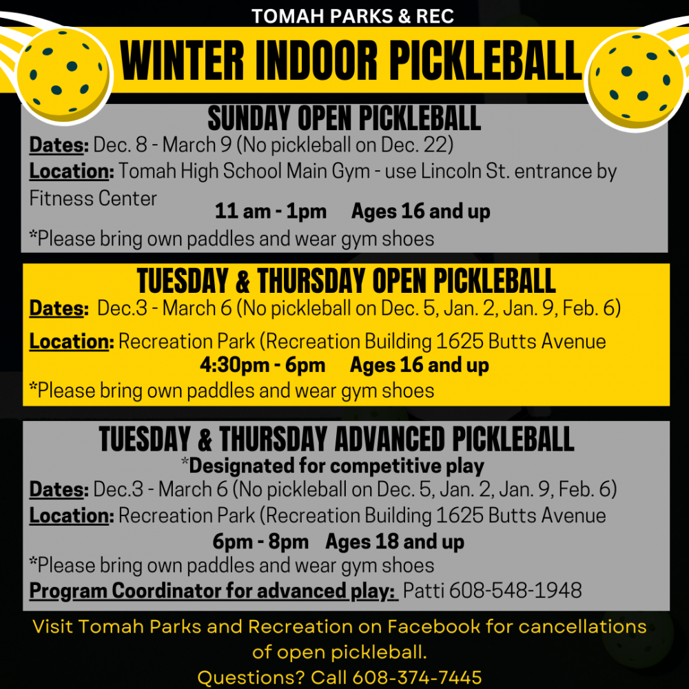 Winter Indoor Pickleball | Tomah Wisconsin